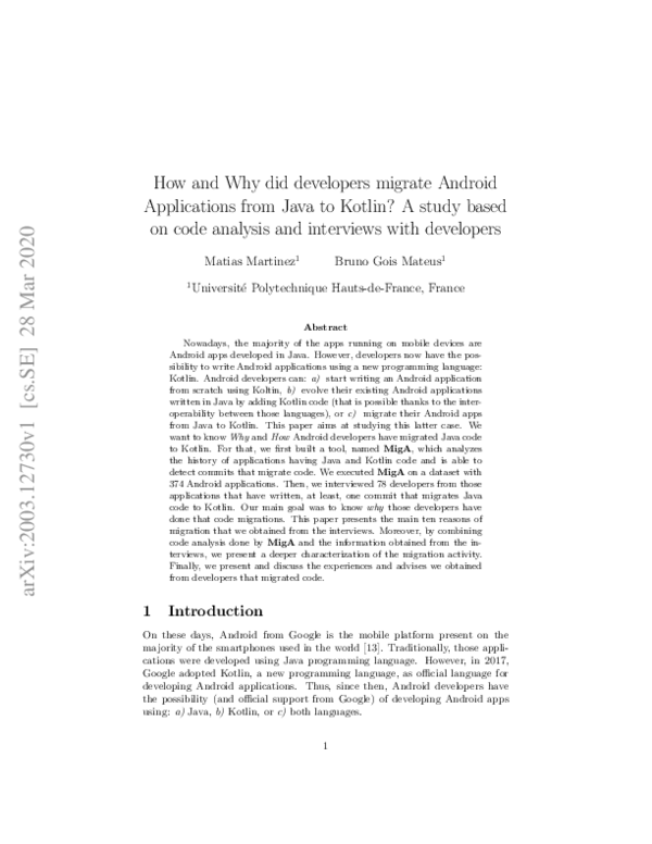 (PDF) How and Why did developers migrate Android Applications from Java to Kotlin? A study based ...