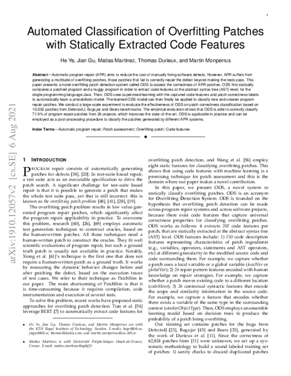 Pdf Automated Classification Of Overfitting Patches With Statically
