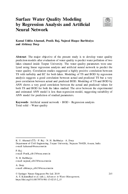 (PDF) Surface Water Quality Modeling by Regression Analysis and ...