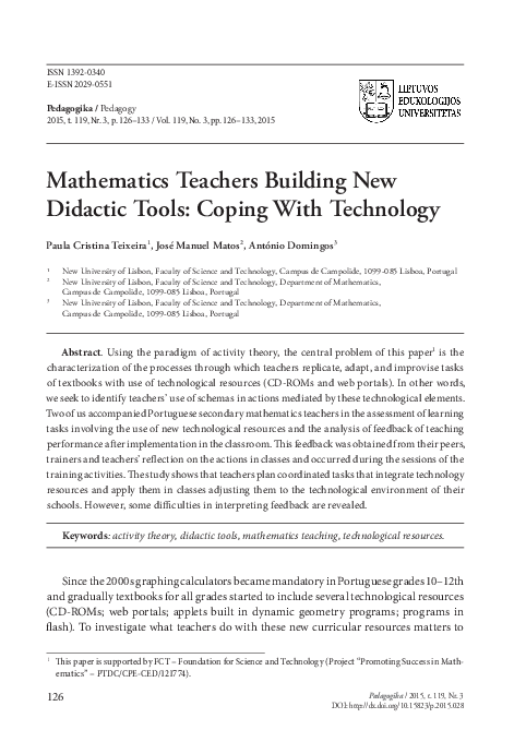 (PDF) Mathematics Teachers Building New Didactic Tools: Coping With Technology