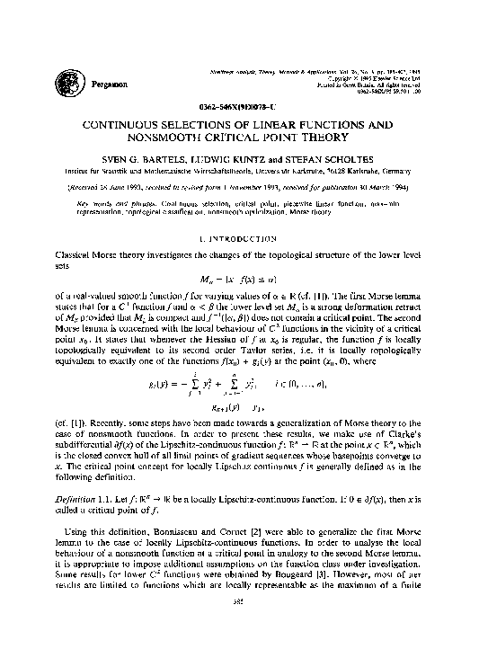 (PDF) Continuous selections of linear functions and nonsmooth critical point theory | Stefan ...