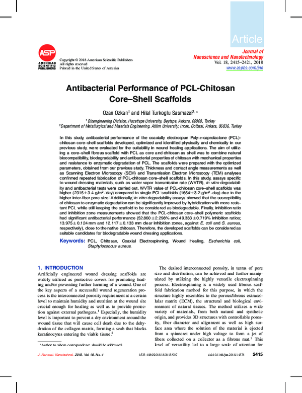 (PDF) Antibacterial Performance of PCL-Chitosan Core–Shell Scaffolds