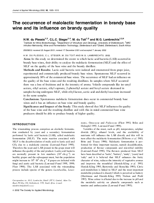 (PDF) The occurrence of malolactic fermentation in brandy base wine and ...