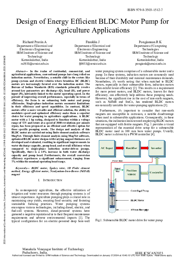 (PDF) Design of Energy Efficient BLDC Motor Pump for Agriculture ...