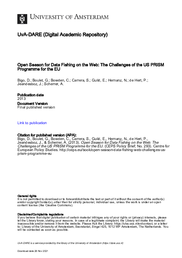 (PDF) Open Season for Data Fishing on the Web: The Challenges of the US ...