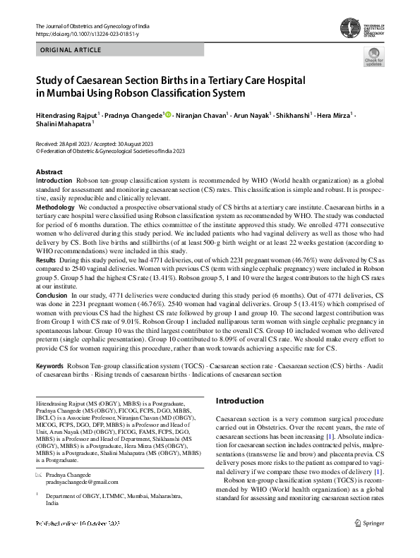 (PDF) Study of Caesarean Section Births in a Tertiary Care Hospital in ...