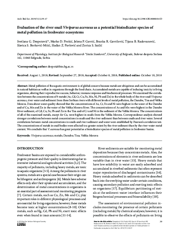 (PDF) Evaluation of the river snail Viviparus acerosus as a potential ...
