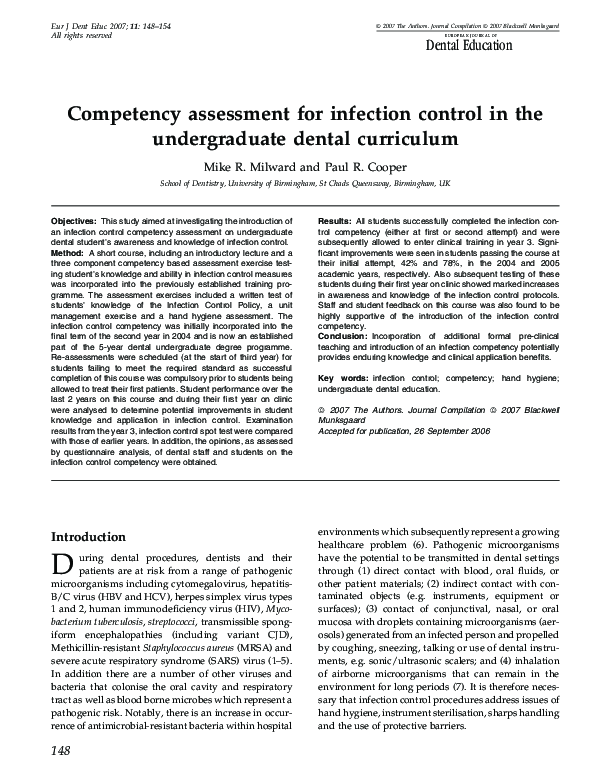 (PDF) Competency assessment for infection control in the undergraduate dental curriculum