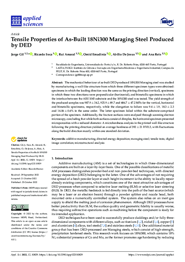 (PDF) Tensile Properties of As-Built 18Ni300 Maraging Steel Produced by DED