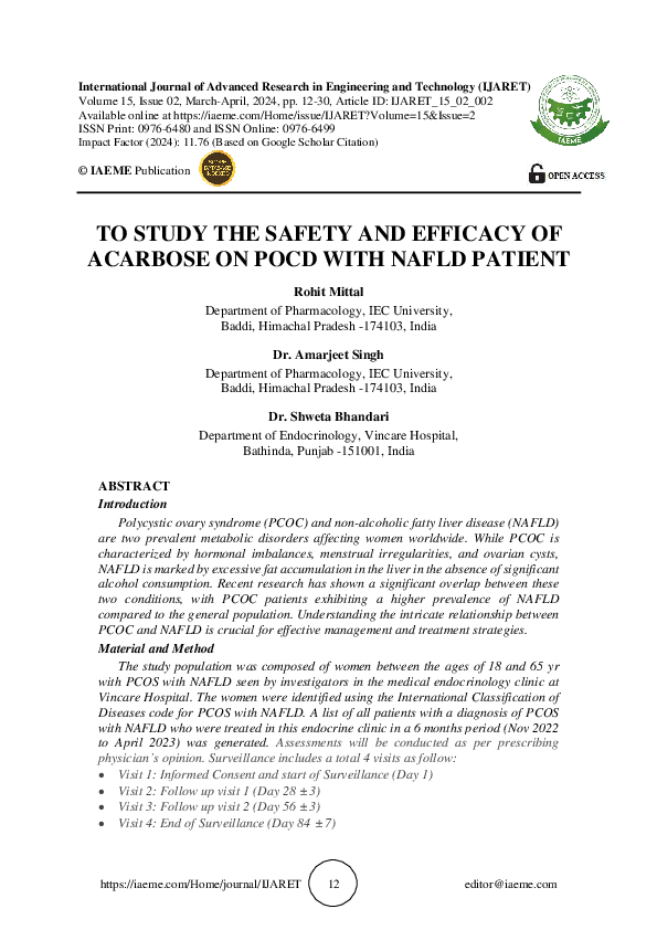 (PDF) TO STUDY THE SAFETY AND EFFICACY OF ACARBOSE ON POCD WITH NAFLD ...