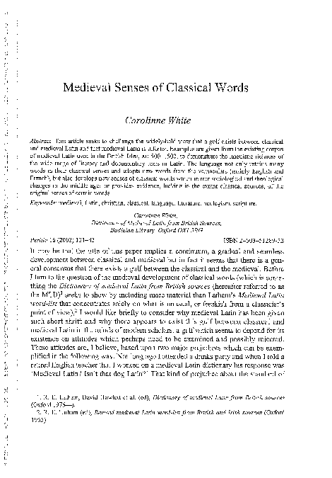 (PDF) Medieval senses of classical words