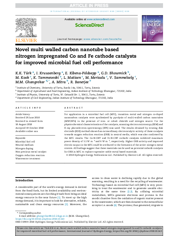 (PDF) Novel multi walled carbon nanotube based nitrogen impregnated Co and Fe cathode catalysts ...