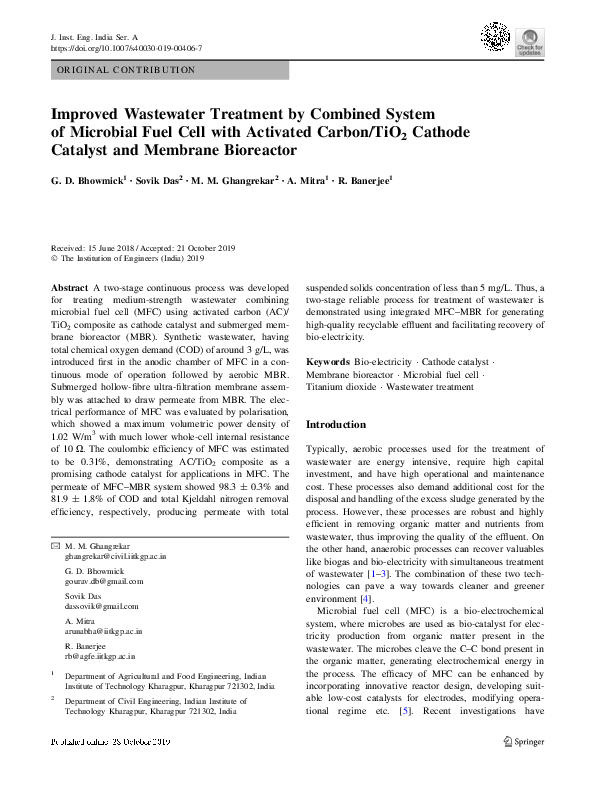 (PDF) Improved Wastewater Treatment by Combined System of Microbial ...