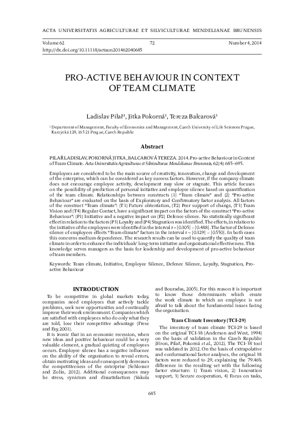 (PDF) Pro-active Behaviour in Context of Team Climate