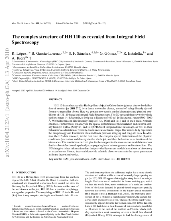 (PDF) The complex structure of HH 110 as revealed from Integral Field ...