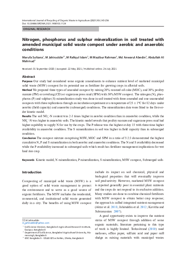 (PDF) Nitrogen, phosphorus and sulphur mineralization in soil treated with amended municipal ...