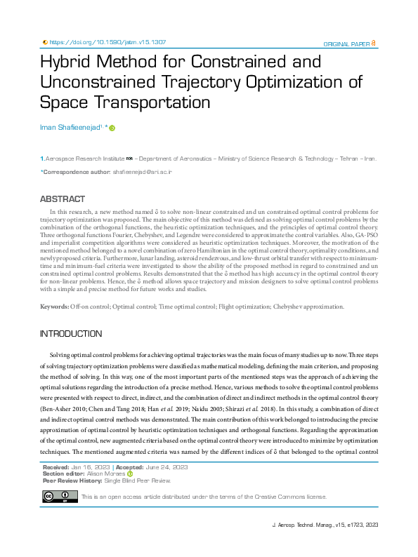 (PDF) Hybrid Method for Constrained and Unconstrained Trajectory Optimization of Space ...