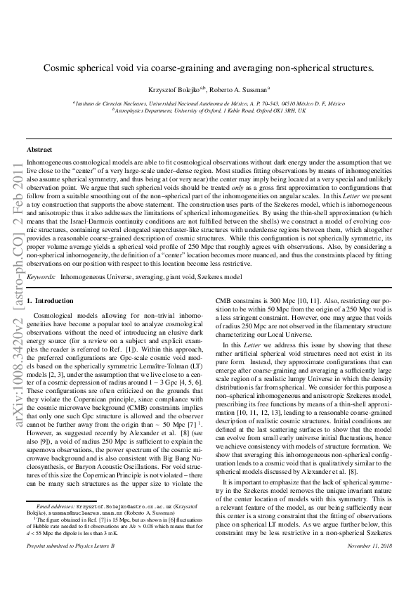 (PDF) Cosmic spherical void via coarse-graining and averaging non ...