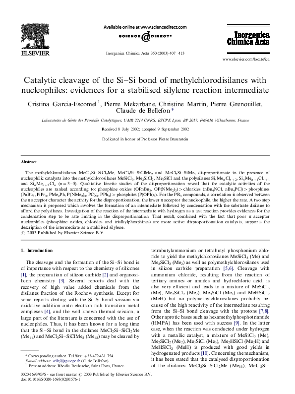 (PDF) Catalytic cleavage of the Si Si bond of methylchlorodisilanes ...