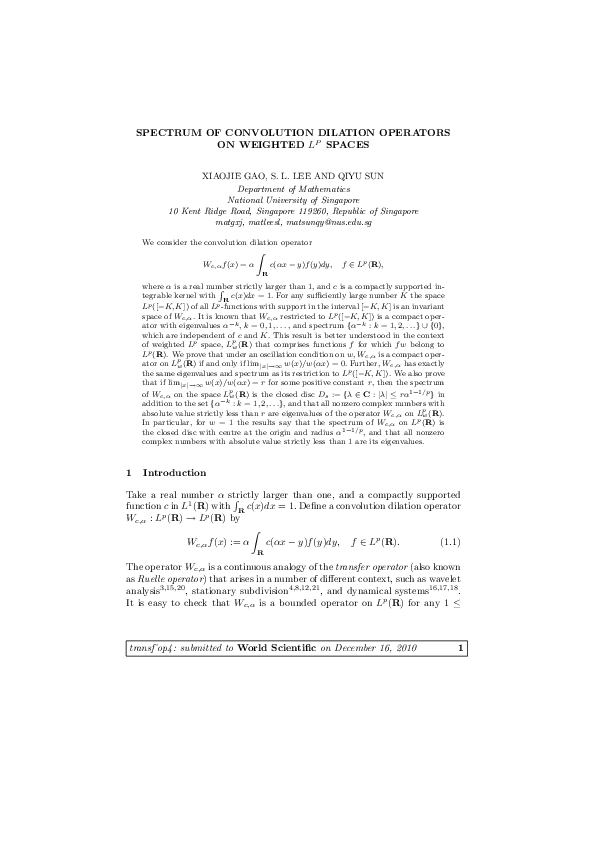 (PDF) Spectrum of Convolution Dilation Operators on Weighted LP Spaces