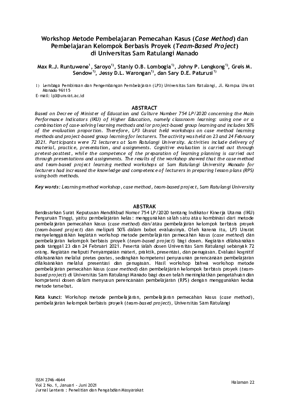 (PDF) Workshop Metode Pembelajaran Pemecahan Kasus (Case Method) dan Pembelajaran Kelompok ...