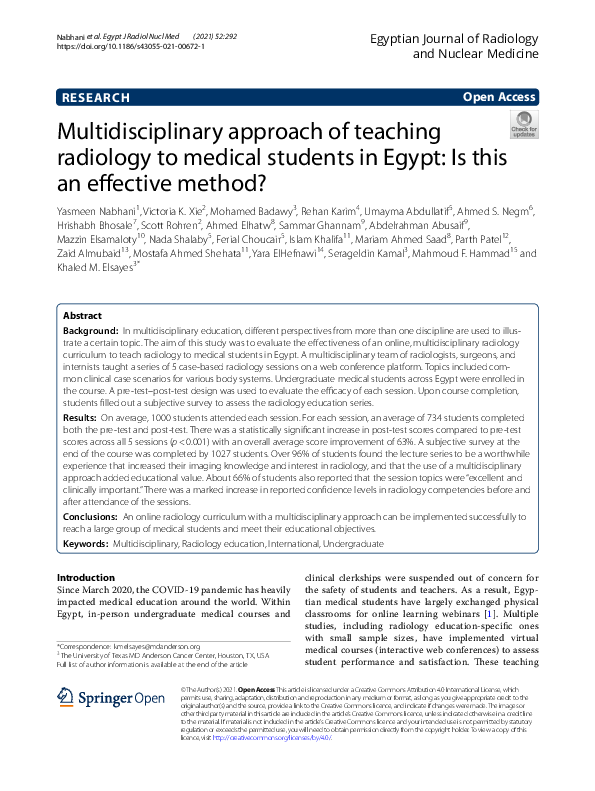 (PDF) Multidisciplinary approach of teaching radiology to medical ...
