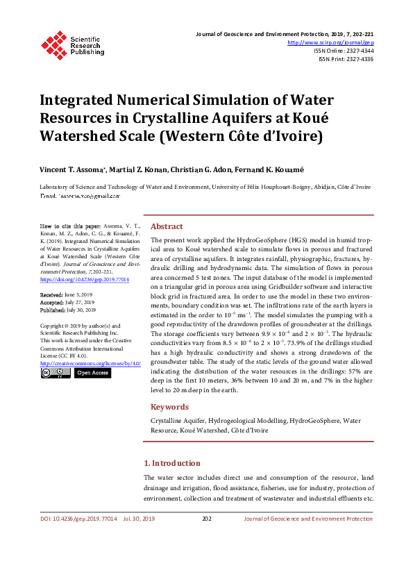 (PDF) Integrated Numerical Simulation of Water Resources in Crystalline Aquifers at Koué ...