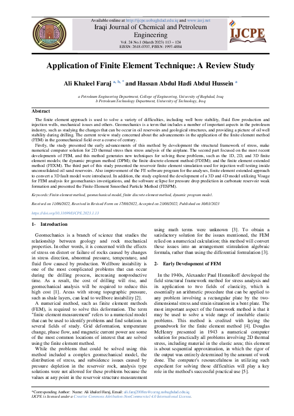 (PDF) Application of Finite Element Technique: A Review Study