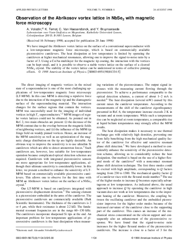 (PDF) Observation of the Abrikosov vortex lattice in NbSe2 with ...