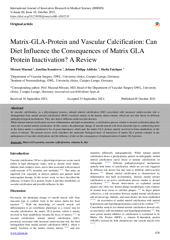 (PDF) Matrix-GLA-Protein and Vascular Calcification: Can Diet Influence ...