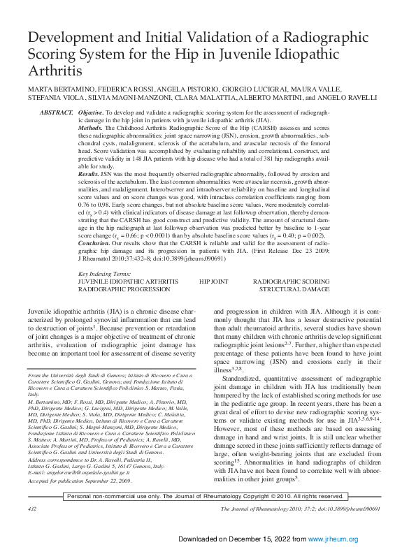 (PDF) Development and Initial Validation of a Radiographic Scoring ...