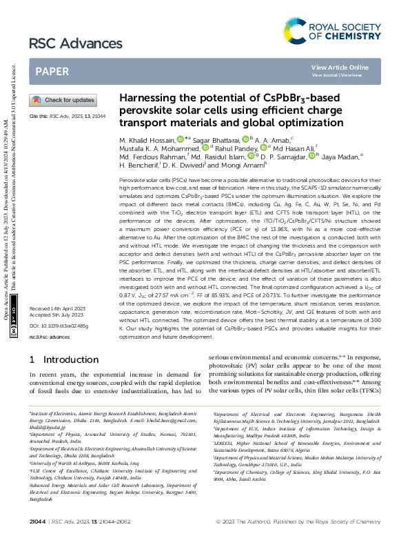 (PDF) Harnessing the potential of CsPbBr 3 -based perovskite solar cells using efficient charge ...