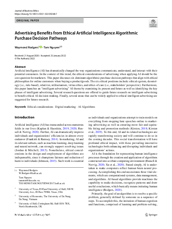 (PDF) Advertising Benefits from Ethical Artificial Intelligence ...