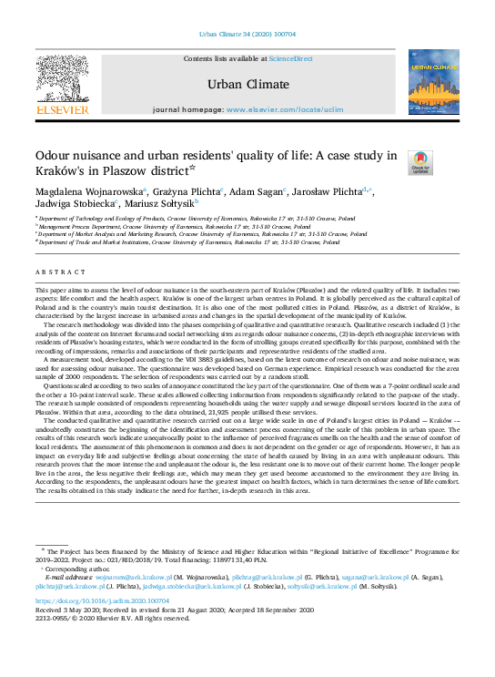 (PDF) Odour nuisance and urban residents' quality of life: A case study ...