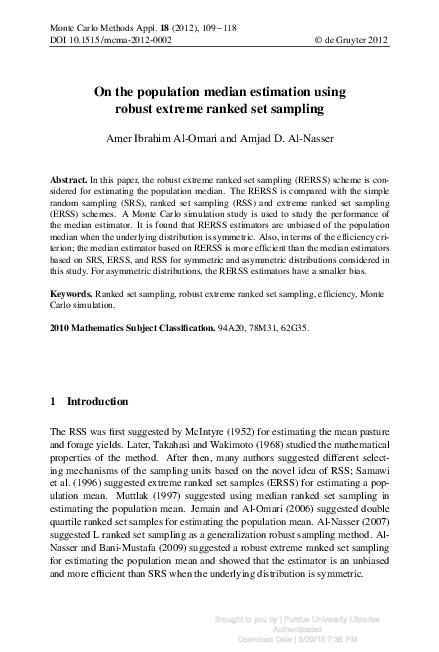 (PDF) On the population median estimation using robust extreme ranked ...