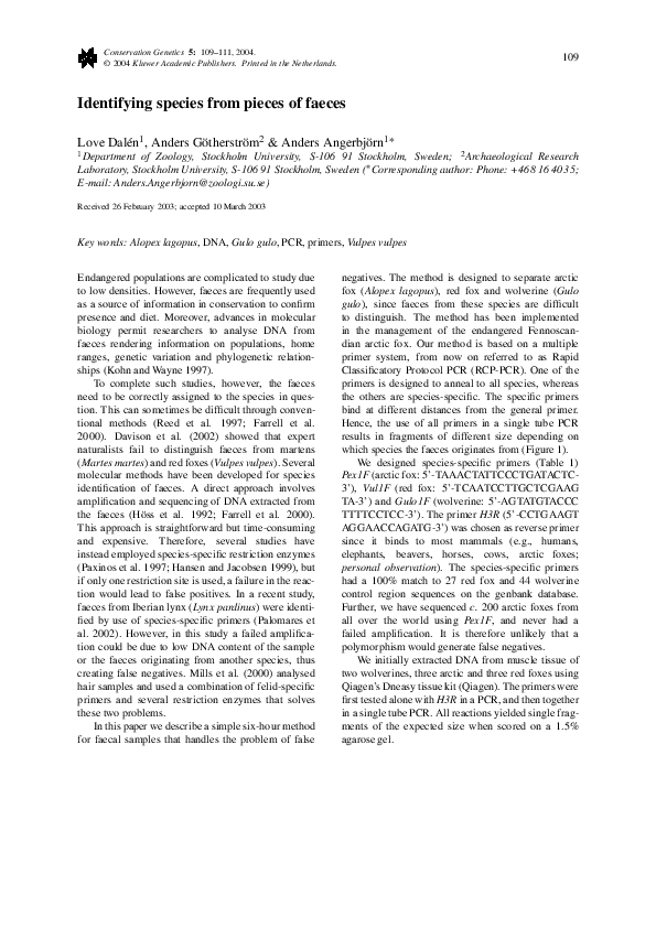 (PDF) Identifying species from pieces of faeces