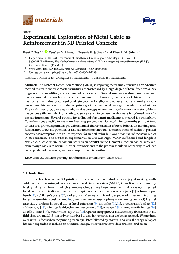 (PDF) Experimental Exploration of Metal Cable as Reinforcement in 3D ...
