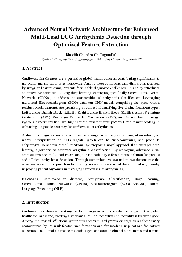 Pdf Advanced Neural Network Architecture For Enhanced Multi Lead Ecg Arrhythmia Detection