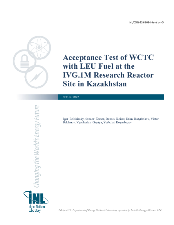(PDF) Acceptance Test of WCTC with LEU Fuel at the IVG.1M Research ...