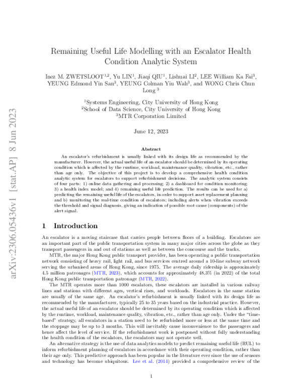 (PDF) Remaining Useful Life Modelling with an Escalator Health Condition Analytic System