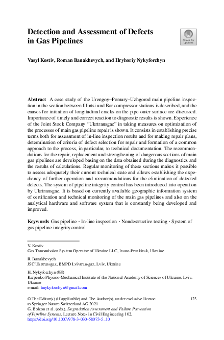 Pdf Detection And Assessment Of Defects In Gas Pipelines