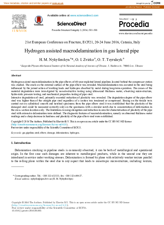 (PDF) Hydrogen assisted macrodelamination in gas lateral pipe