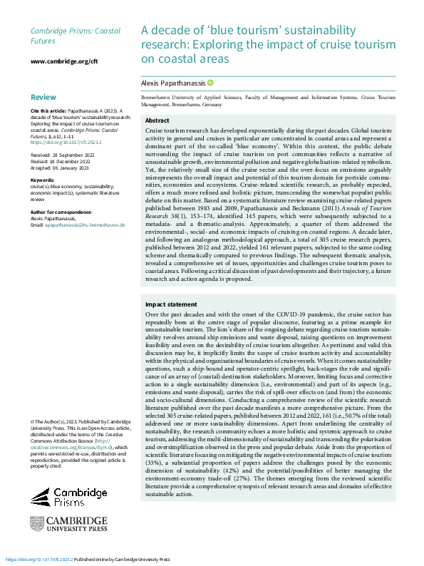 (PDF) A decade of ‘blue tourism’ research: Exploring the impact of ...
