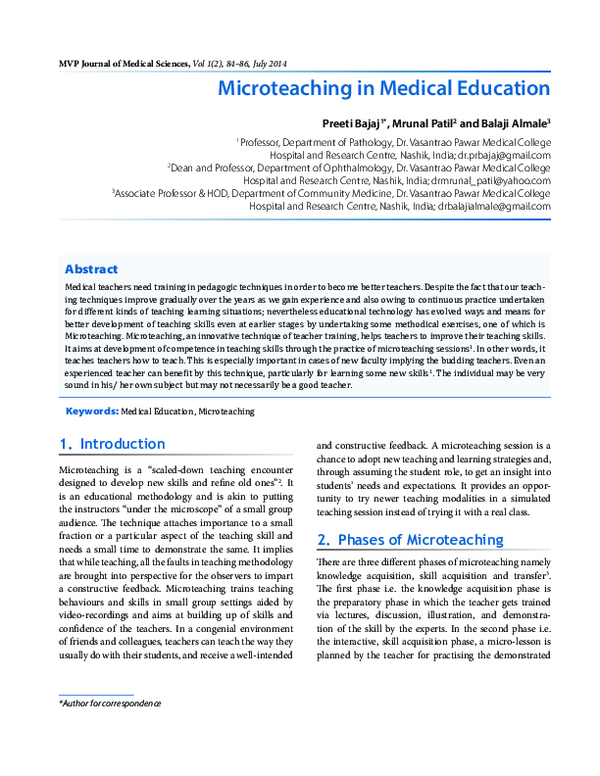 (PDF) Microteaching in Medical Education