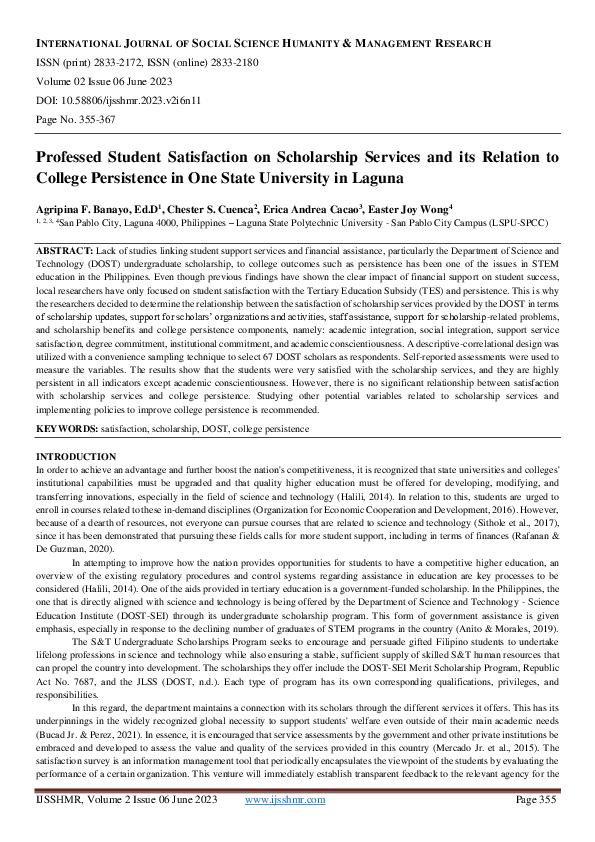 (PDF) Professed Student Satisfaction on Scholarship Services and its ...