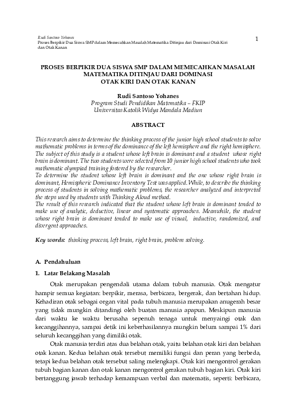 (PDF) Proses Berpikir Dua Siswa SMP Dalam Memecahkan Masalah Matematika Ditinjau Dari Dominasi ...
