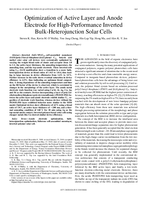 (PDF) Optimization of Active Layer and Anode Electrode for High-Performance Inverted Bulk ...