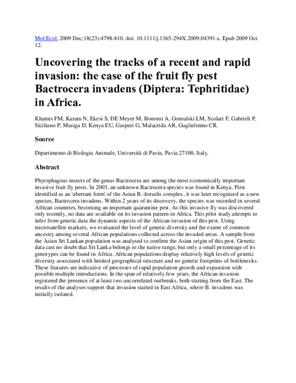 (PDF) Uncovering the tracks of a recent and rapid invasion: the case of ...