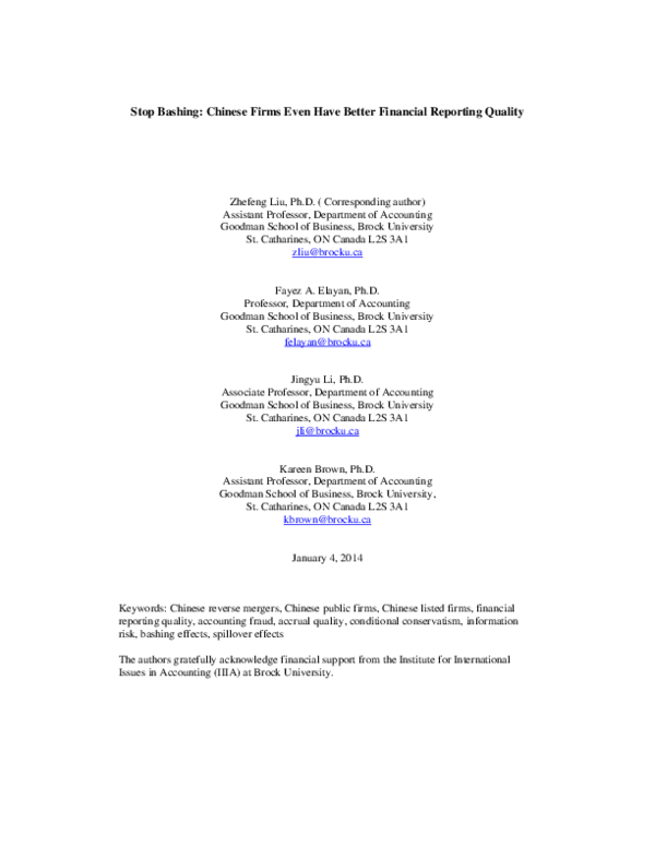 (PDF) Stop Bashing: Chinese Firms Even Have Better Financial Reporting ...