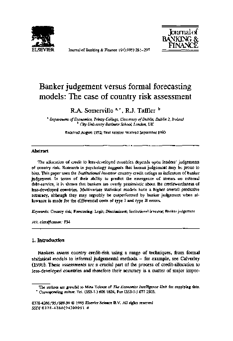 (PDF) Banker judgement versus formal forecasting models: The case of ...